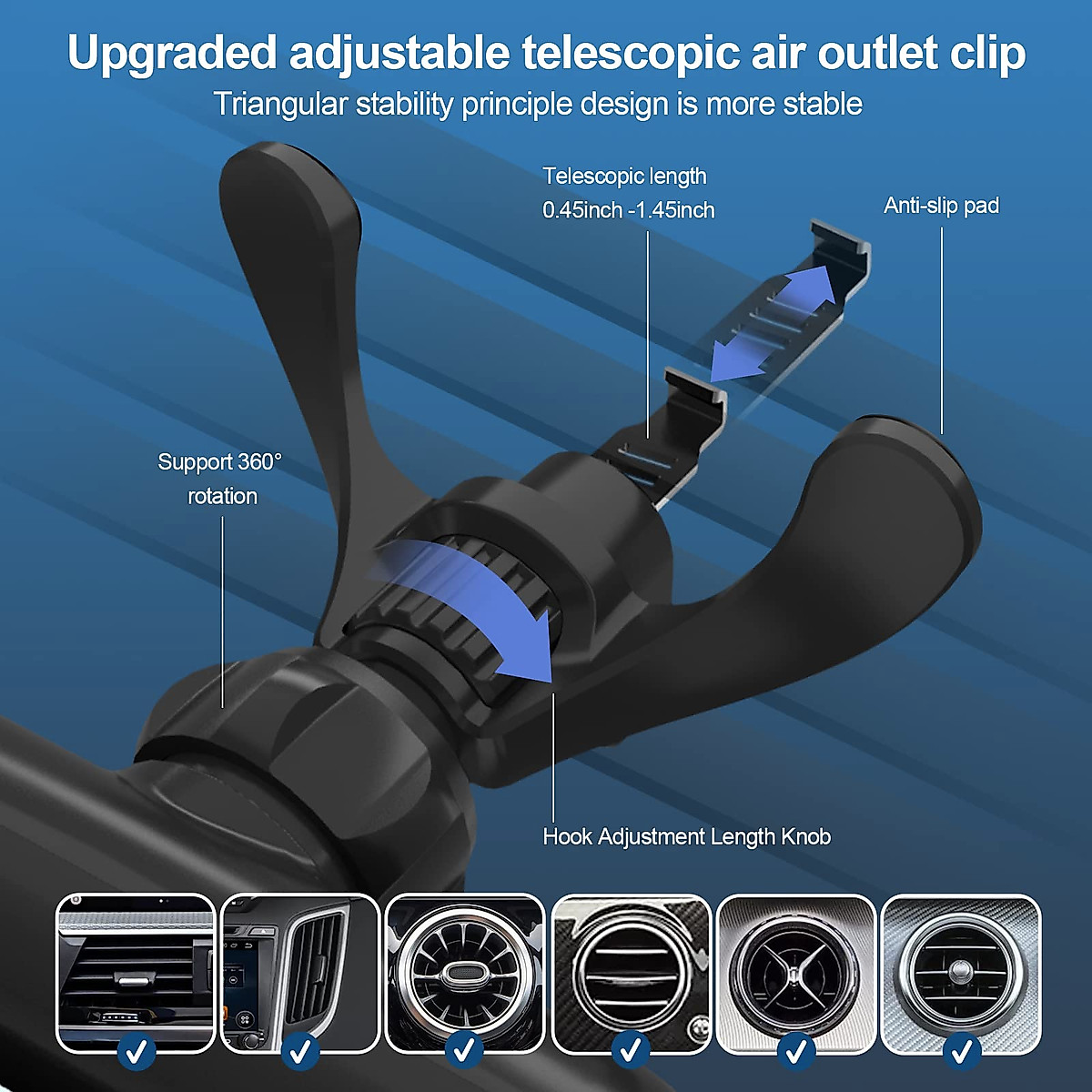 Wireless Car Charger Mount, 15W Dual Coils Fast Charging Car Phone Holder for Air Vent & Dashboard, Compatible with Galaxy Z Fold 4/3/2/Z Flip 4/3/iPhone 14/13/12/11/X/8 Series/Samsung S23 Ultra