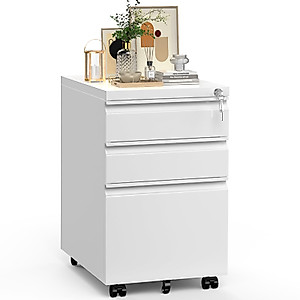 Sweetcrispy File Cabinet - 3 Drawer File Cabinet with Lock, Mobile Rolling File Cabinet, Under Desk File Cabinet with Pre-Assembled, Metal Small File Cabinet for Home Office