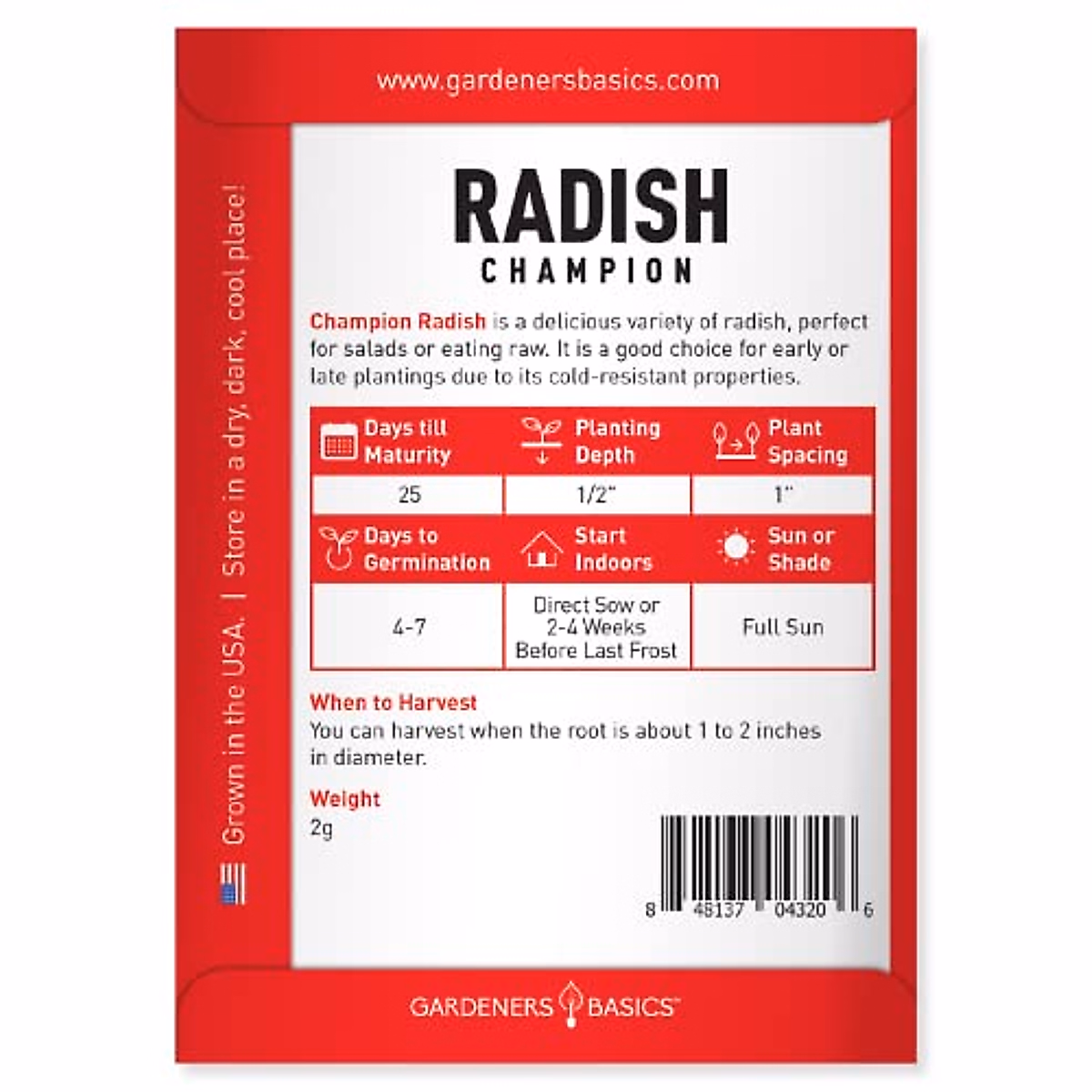 Radish Seeds for Planting - Champion Variety Heirloom, Non-GMO Vegetable Seed - 2 Grams of Seeds Great for Outdoor Spring, Winter and Fall Gardening by Gardeners Basics