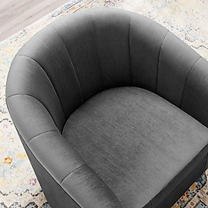 Modway Prospect Channel Tufted Performance Velvet Swivel Armchair in Charcoal