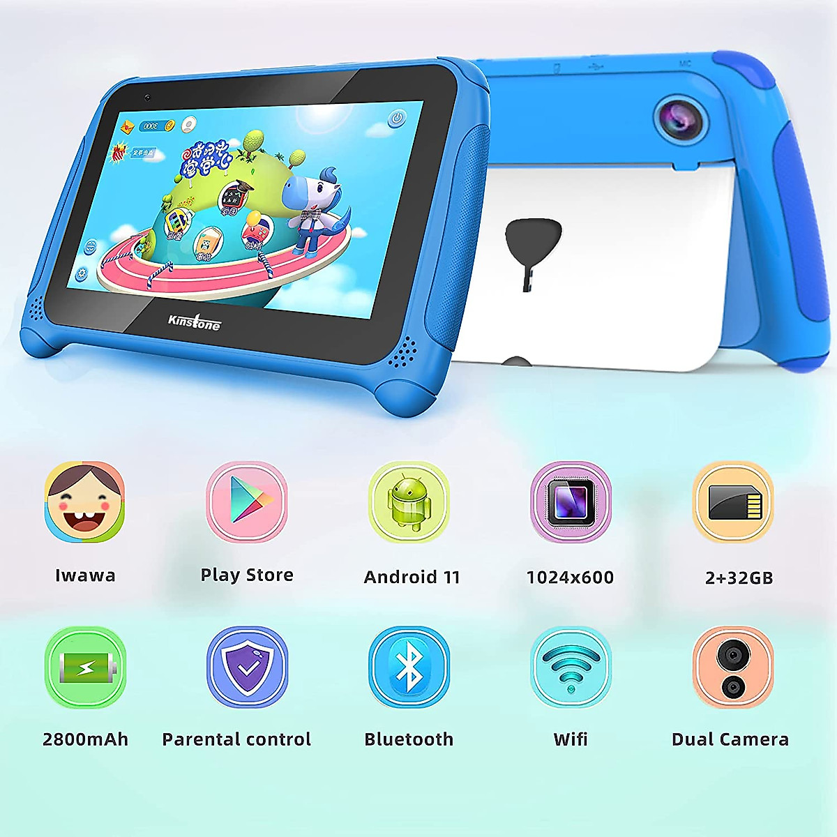 kinstone 7 inch Android 11 Tablets, 2GB RAM+32GB ROM,Long Battery Life,1.5GHz Quad Core Processor,2 MP Dual Camera, WiFi Bluetooth 4.2 (Blue)