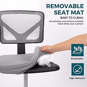 DUMOS Armless Desk Wheels Cute Home Office Chairs, Ergonomic Adjustable Swivel Rolling Task, Comfy Mesh Mid Back Computer Work Vanity Chair for Small Spaces, Grey