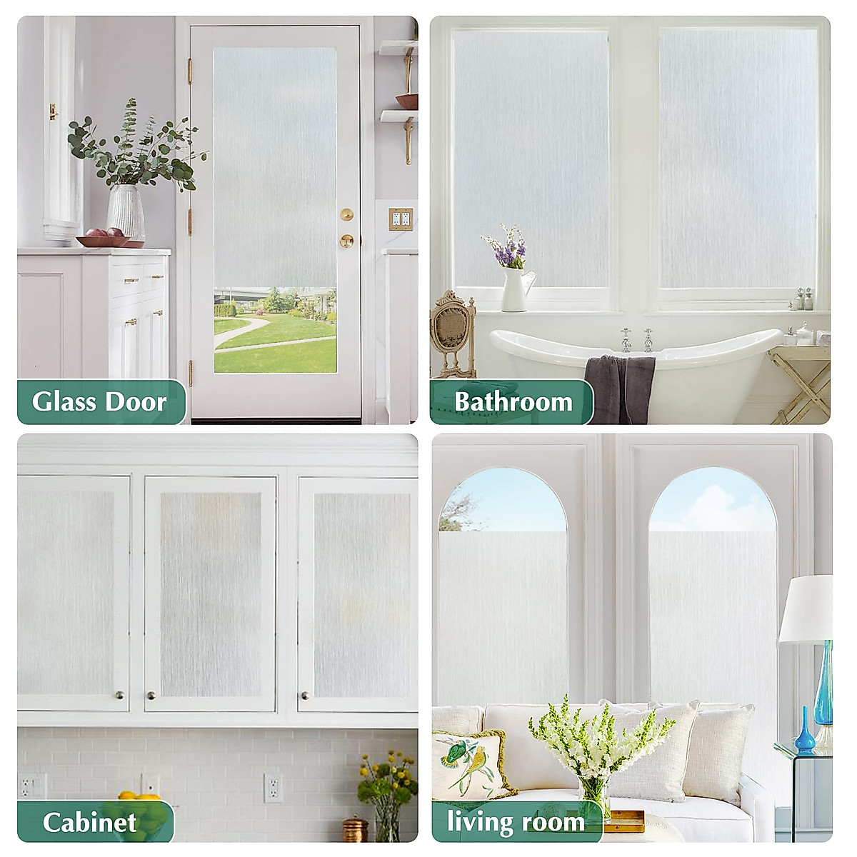 Coavas Window Privacy Film Static Cling, Non-Adhesive Removable Privacy Window Film, Frosted Glass UV Blocking Window Tint for Home, Office, Bathroom (Silver 17.5 x 78.7 in)