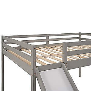 ODC Full Loft Bed with Slide and Ladder, Solid Wood Low Loft Bed Frame for Kids, Full Size Loft Bed for Kids/Teens/Grils/Boys, No Box Spring Needed