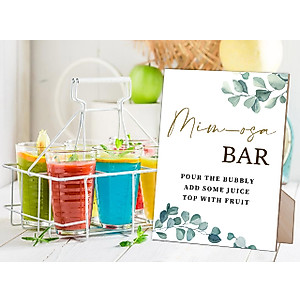 Greenery Eucalyptus Mimosa Bar Sign,Eucalyptus Mimosa Bar Decor,for Wedding Reception & Event Party,Table Centerpieces for Party Event,Bridal Shower Decor,Wedding Party Sign,Wood Signage With Stand,22