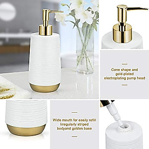 TONIAL Bathroom Accessories Gift Set, Bathroom Decor Set 4 Piece White-Queen Gold with Soap/Lotion Dispenser, Toothbrush Holder, Soap Dish, Tumbler