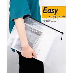 SUNEE Multisize Mesh Zipper Pouches (Black, 21 Packs), Water-Resistant Zip Bag for School Office Supplies, Puzzles & Games Organizing Storage