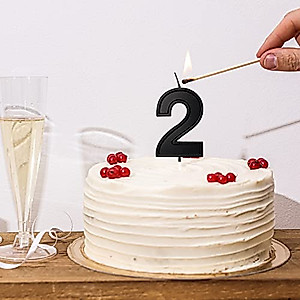 LUTER 2.76 Inch Number Birthday Candles, 3D Diamond Shape Birthday Cake Candles Cake Topper Decoration for Wedding Anniversary Graduation Party Kids Adults (Black)(2)