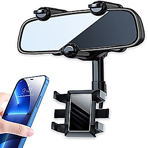 PKYAA Rearview Mirror Phone Holder for Car, 360° Rotating Rear View Mirror Phone Mount with Adjustable Arm Length, Multifunctional Phone and GPS Holder Universal Car Phone Holder for All Smartphones