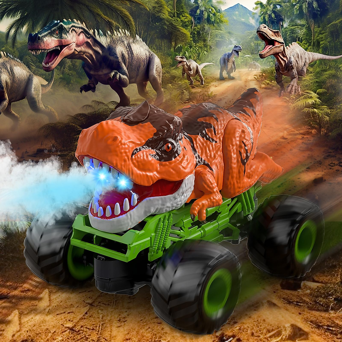 Bennol Remote Control Dinosaur Car for Boys Kids, 2.4Ghz RC Dinosaur Truck Toys for Toddlers, Electric Hobby RC Car Toys with Light & Sound Spray Birthday Gift for 3 4 5 6 7 8 Year olds Kids Boys