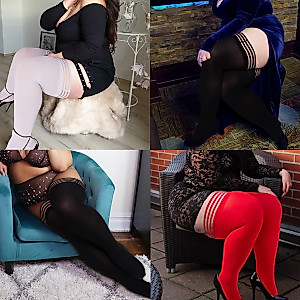 LOUSGUTA Plus Size Thigh High Stockings Womens Silicone Top Stay Up Lingerie Thigh Highs Pantyhose 55D Semi Sheer Stockings