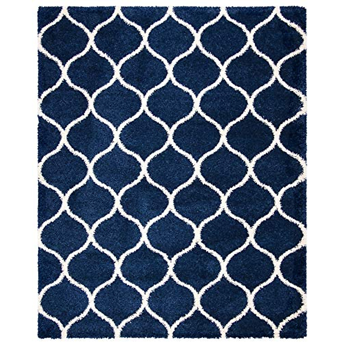 SAFAVIEH Hudson Shag Collection Area Rug - 8' x 10', Navy & Ivory, Moroccan Ogee Trellis Design, Non-Shedding & Easy Care, 2-inch Thick Ideal for High Traffic Areas in Living Room, Bedroom (SGH280C)