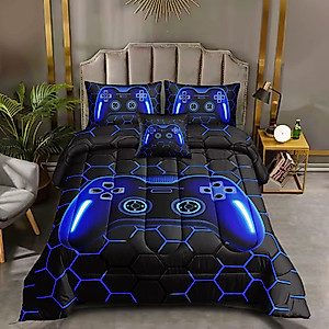 ROWADALO 6 Pieces Bed in A Bag Gamer Bedding Set for Boys Kids Adult Gaming Comforters Set,Boys Bed in A Bag Set Full Size Comforter with Fitted Shee Flat Sheet Pillowcase pillowsham,DJTH5025Full