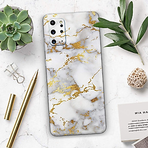 DesignSkinz Marble & Digital Gold Foil V7 Protective Vinyl Decal Wrap Skin Cover Compatible with The Samsung Galaxy S20 (Screen Trim & Back Glass Skin)