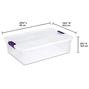 Sterilite 32 Quart/30 Liter ClearView Latch Box, Clear with Sweet Plum Latches, 6-Pack & Deep Clear Plastic Stackable Storage Container Bin Box Tote with Clear Latching Lid Organizing Solution, 4 Pack