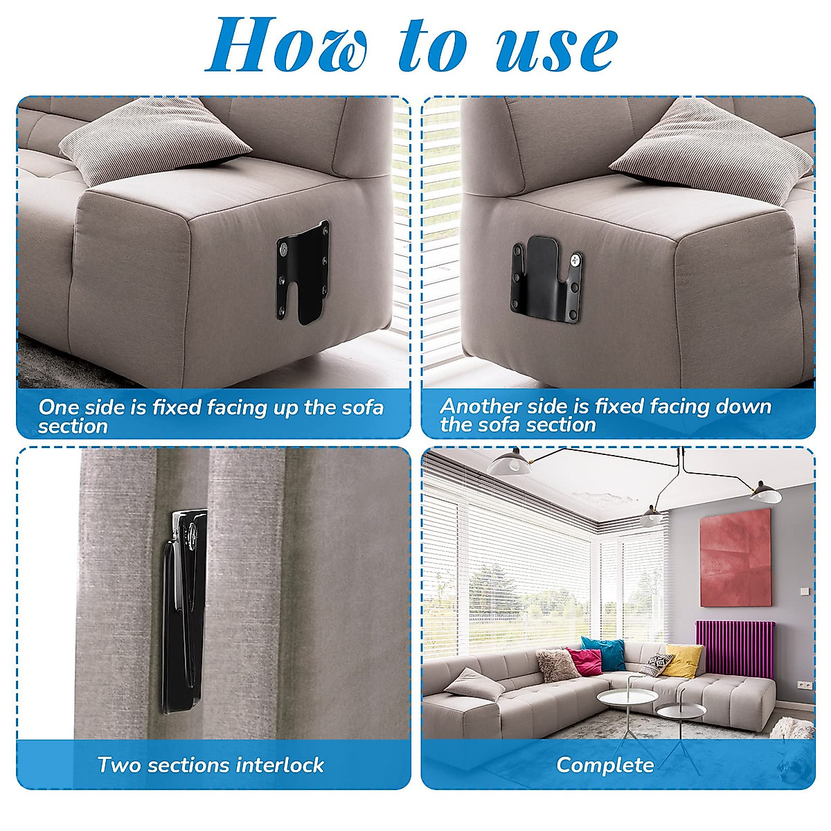 12 Pieces Universal Sectional Sofa Interlocking Metal Couch Connectors Furniture Sectional Connectors Sectional Couch Clips Sofa Replacement Parts Sofa Connector Bracket with 72 Pieces Screws