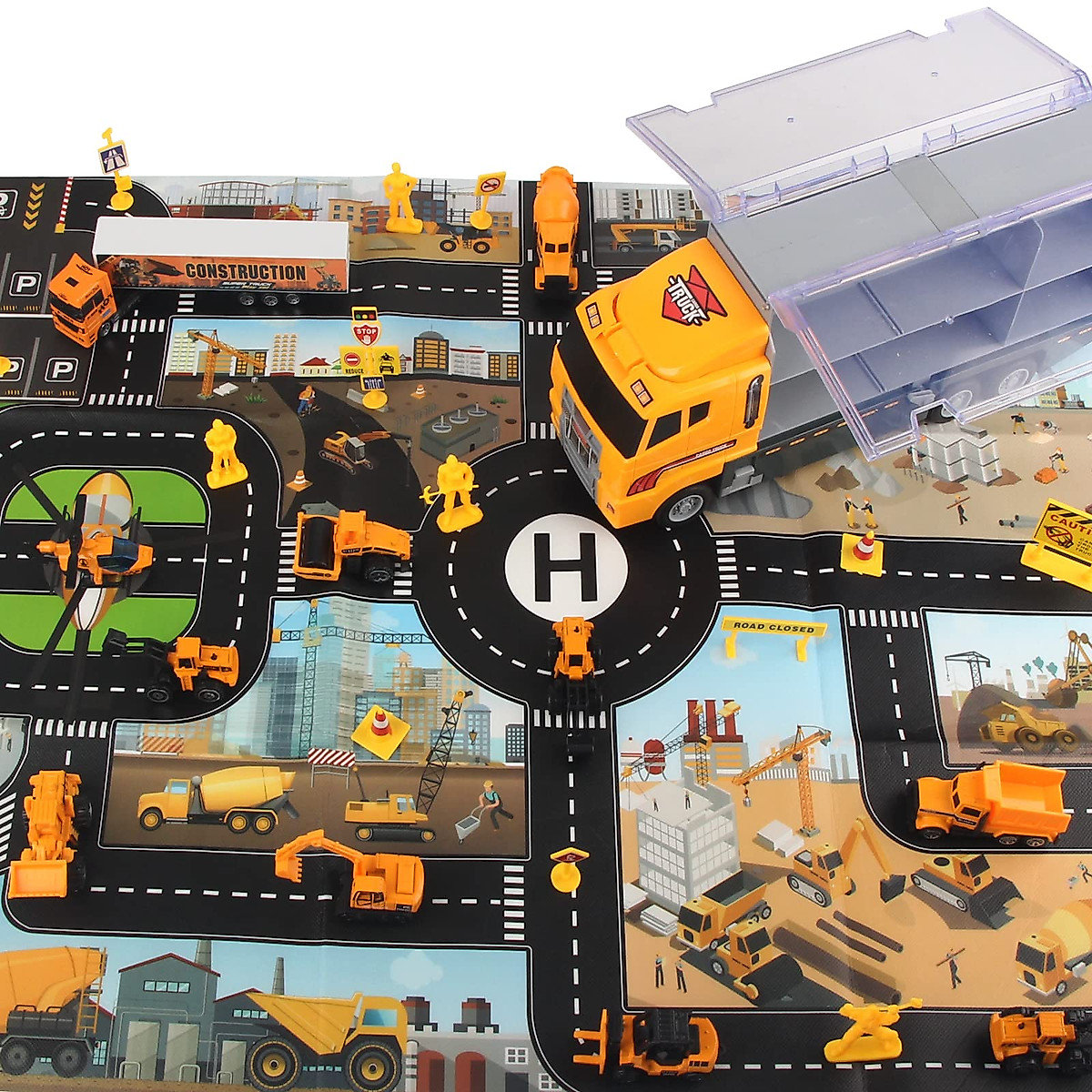 Hapavis Cars Toys for Kids Construction Trucks 26 in 1 Diecast Engineering Vehicles Toy Set with Playmat for Children Boys Kids 3 4 5 6 Years Old