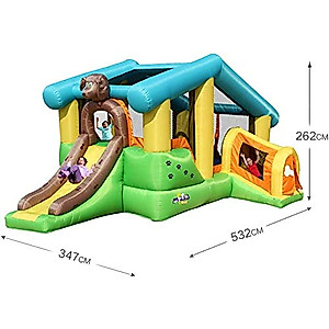 Inflatable Castle and Slide, Blue Dog House Children Slide Outdoor Small Playground Home Square Trampoline Children Play Fence Colors 532 347 262Cm