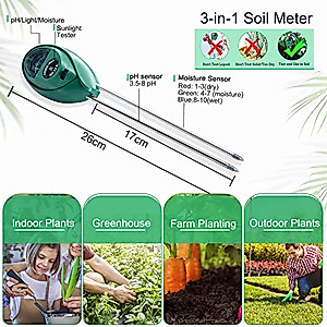 Soil Moisture Meter, HSLGOVE 3 in 1 Soil Ph Meter/Sunlihgt/Plant Moisture Meter for House Plants & Outdoor Gardening, Farming Plants Care(No Battery Required)