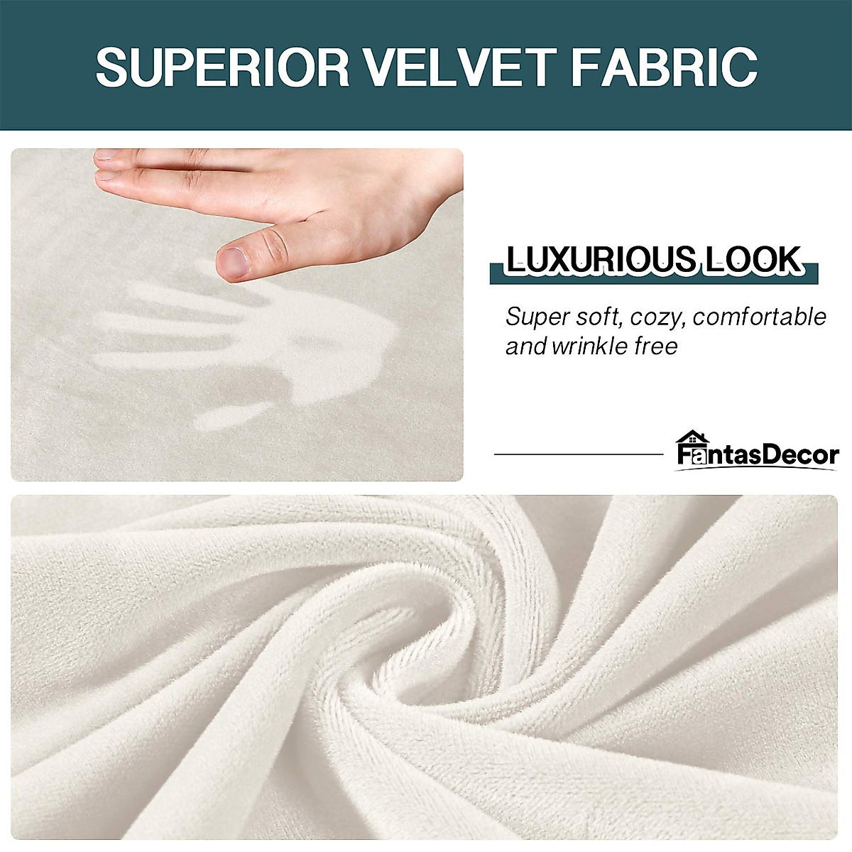 FantasDecor 3 Piece Sofa Covers Velvet for 2 Cushion Couch Stretch Loveseat Slipcover with Individual Seat Elastic Furniture Protector for Pets (Loveseat, Ivory)