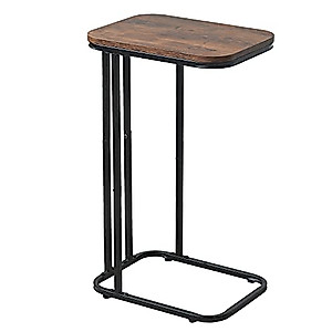 KJGKK C Shaped End Table, 26.6 inches High Side Table for Couch Sofa Bed, Tv Tray, for Living Room, Bedroom, Small Spaces, Metal Frame, Industrial, Rustic Brown & Black