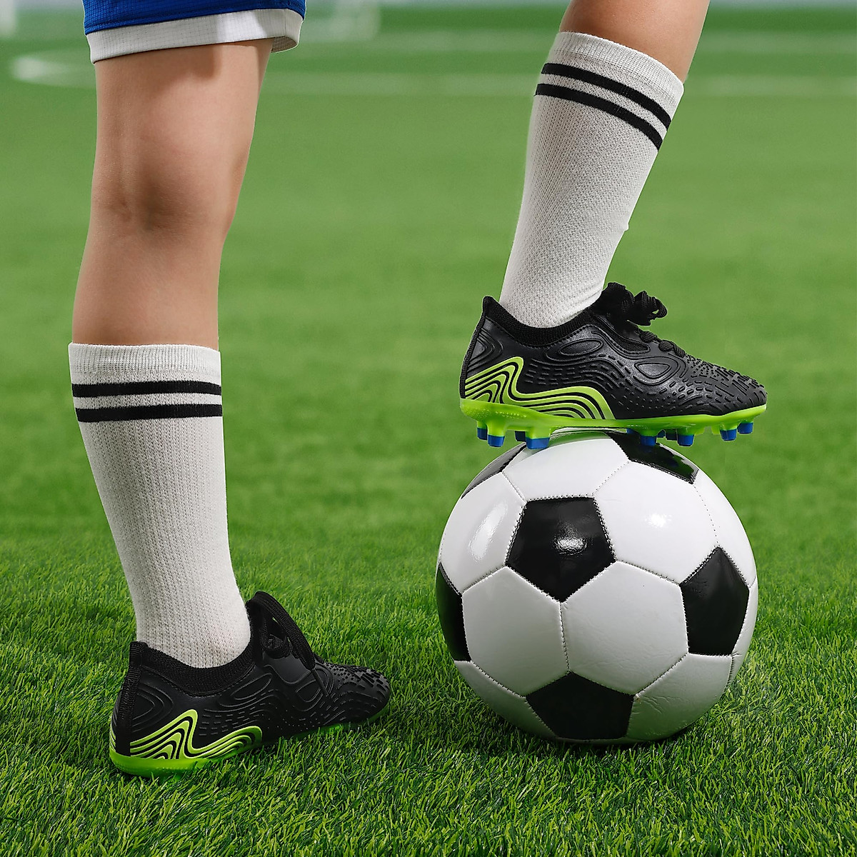 DREAM PAIRS Boys Girls Soccer Cleats Kids Football Shoes for Little/Big Kid,Size 4 Big Kid,Black/Neon Green,SDSO2304K