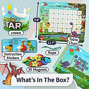 Dinosaur Potty Training Chart & 35 Magnetic Stickers - Potty Chart, Potty Training Sticker Chart, Potty Training Chart for Toddlers Boys, Potty Training Stickers, Potty Chart for Girls with Stickers