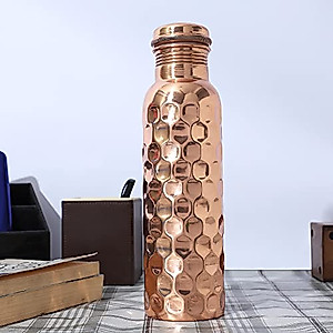 Pure Copper yoga Handmade Diamond Hammered Design Leak Proof Bottle 1000 ML diamond hammered design Copper Bottle Outside Lacquer Coated, inside polish Health Benefit Leak Proof 1000 ml copper bottle.