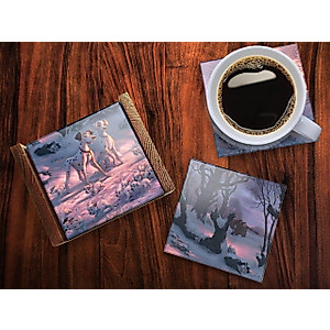 Disney – 101 Dalmatians on The Run – Pongo and Perdita’s Puppies – Thomas Kinkade Studios – Set of Four 4” x 4” Glass Coasters - Comes with Stylish Modern Wooden Coaster – for Gifting and Collecting