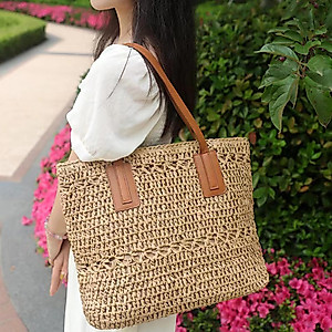 Fozehlad Straw Beach Tote Bag for Women Rattan Wicker Clutch Raffia Bag Summer Woven Hobo Shoulder Handbag
