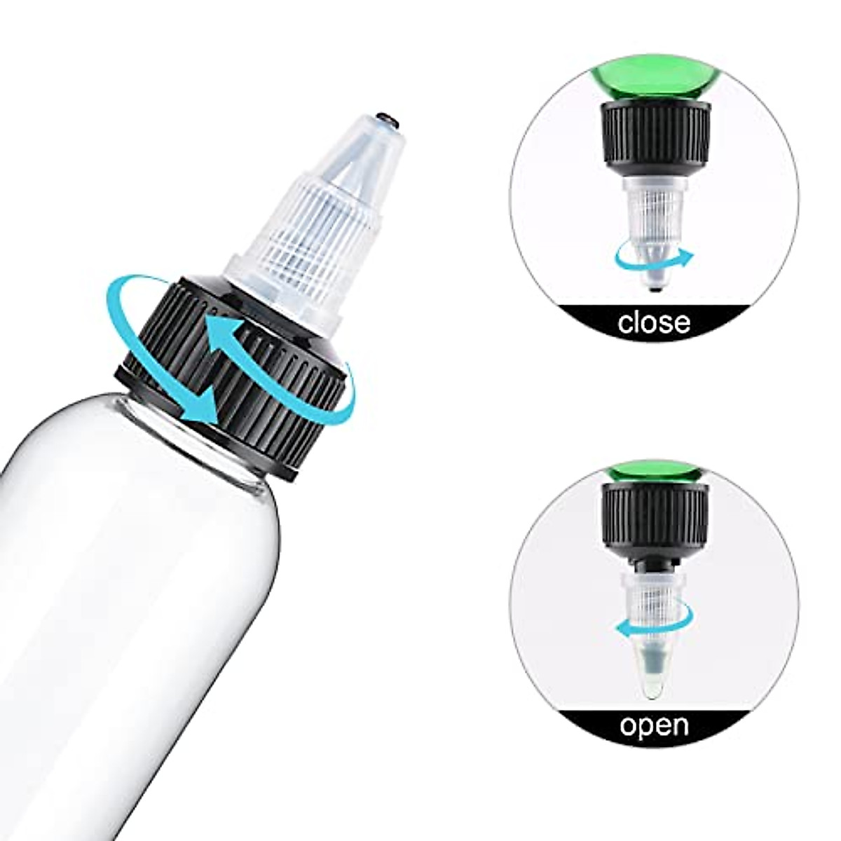 BOMEX 20 Pack 1oz Dispensing Bottles with Twist Top Cap,Small Plastic Squeeze Bottles Boston Round LDPE Bottle for Crafts,Kitchen,Household，Art, Glue（Black） (Black 4oz)