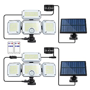 KaKa GLOW 2 Pack GM-Mizar Solar Outdoor Lights -333 LED 600LM Motion Sensor Lights Yard Garage-Wall Mount IP65, 4 300° Swivel Lamps-Detachable Split Solar Panel 16.4-Feet Cord-Day Time Use Possible