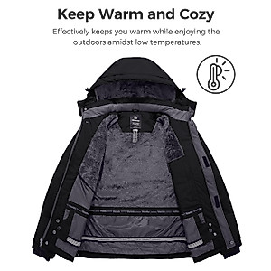 wantdo Men's Winter Hooded Ski Jacket Coat Waterproof Snowboard Jacket Black XL