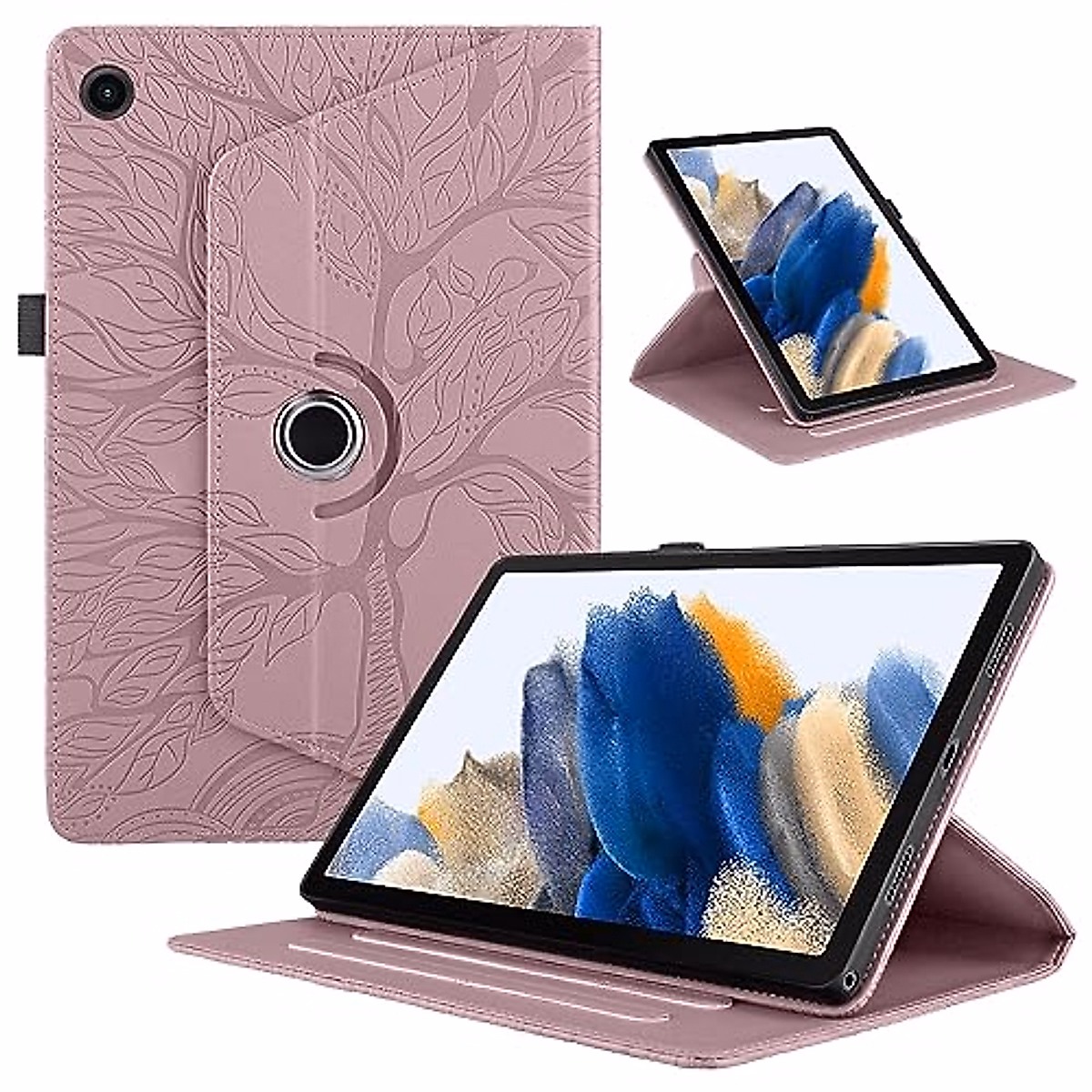 Oaxrui 360°Rotate Case for Samsung Galaxy Tab A8 10.5 (2021) SM-X200 X205 Anti-slip standing Cover Textured Tree Pink
