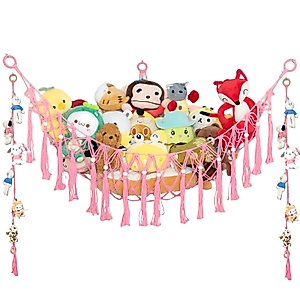 KUCPE Stuffed Animal Net Or Hammock - 2 Pcs Stuffed Animals Storage Chain for Organizing your Teddy and Stuffy Collection Easy to Hang/Included Anchors & Hooks
