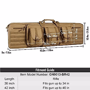 VEVOR Rifle Bag, 36 inch Tactical Double Long Gun Bag, Soft Rifle Case with Lockable Zipper, Portable Handle & Shoulder Strap, 3 Large Storage Pockets Rifle Case for Two 34" Rifles & 2 Pistols, Brown