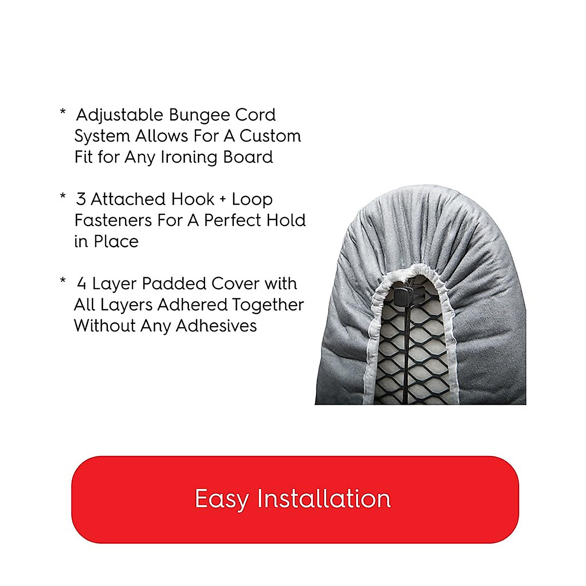 TIVIT Ironing Board Covers - Made in Italy - 12 x 42 Durable Alumitek PRO Heat Reflective Silicone Pads are Scorch & Stain Resistant - Made w/3 Layers of Padding, 3 Fastener Straps & Pull Bungee Cord