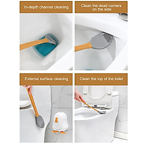 SBOJI Silicone Toilet Brush and Holder - Wall Toilet Wand Long Handle Toilet Cleaner Brush | Long Handle Silicone Toilet Bowl Brush Head with Soft Bristles for Wash Basin