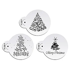ART Kitchenware 6pcs/set Christmas Tree Cookie Stencil Set for Cakes Sugar Decoration Cookie Mold Reusable Stencils for Painting Beige/Semi-Transparent ST-925S