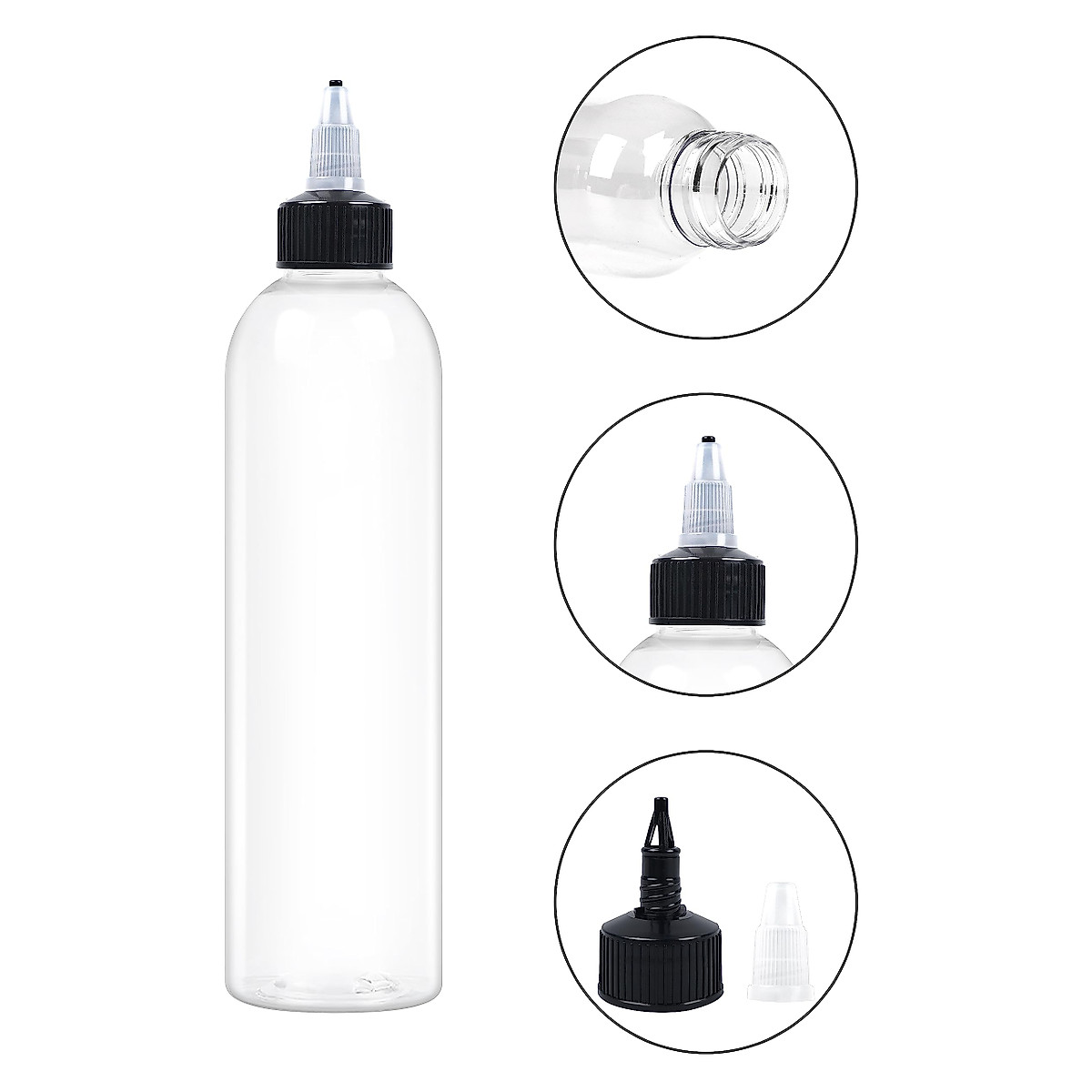 EOSAU 12Pcs 8oz Squeeze Bottles with Black Twist Top Cap, 250ml Clear Dispensing Bottles, Empty Refillable Bottle for Hair Oil Inks, Crafts, Liquids