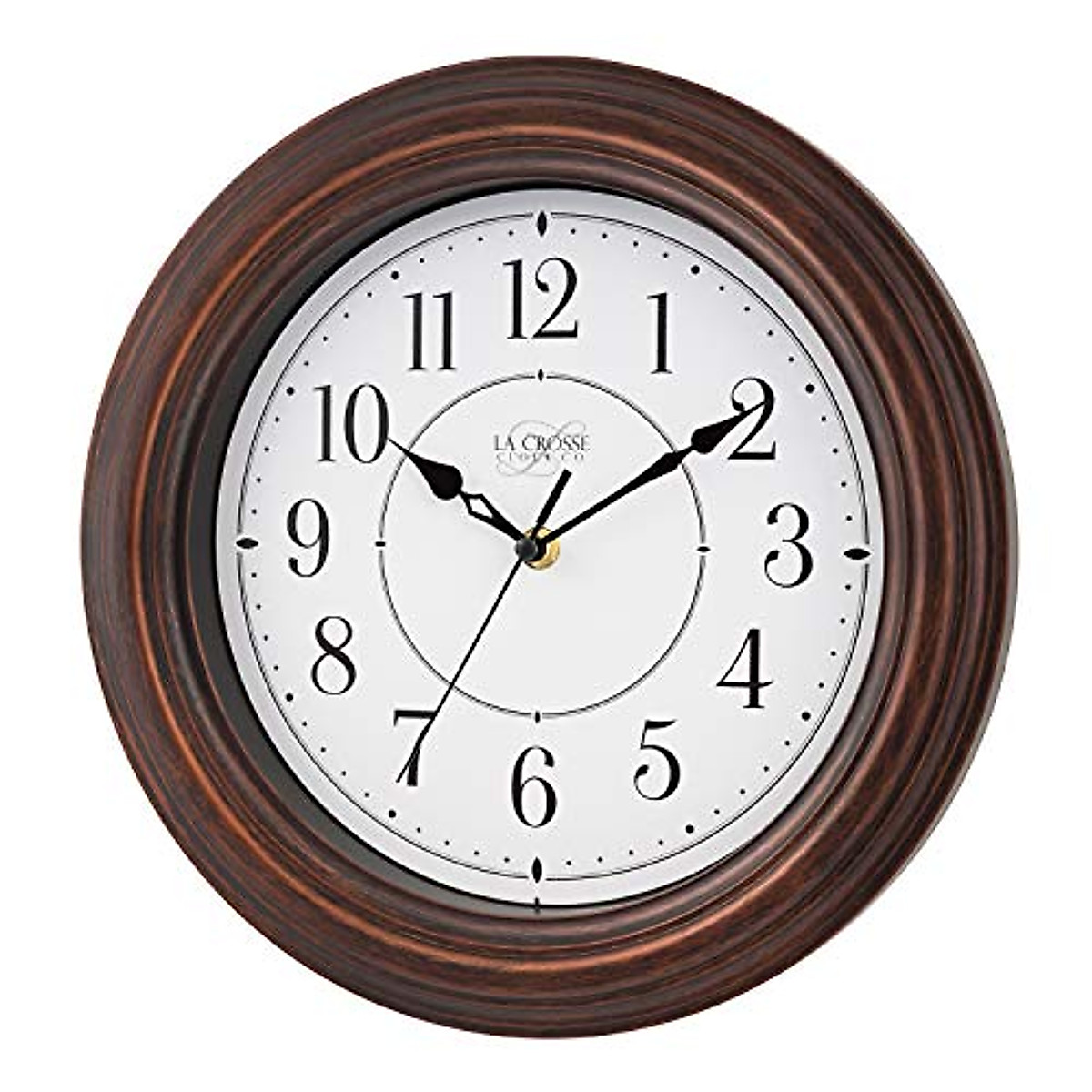 La Crosse Technology 404-2630W 12 Inch Evelyn Quartz Wall Clock with Silent Movement, 12", Brown