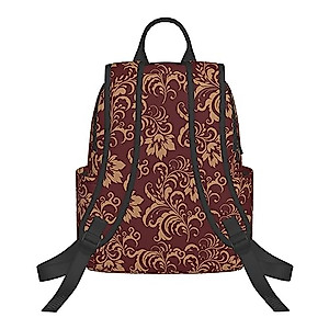 JZDACH Laptop backpack travel backpack large diaper bag doctor bag backpack for women & men (for Flower Maroon Gold Floral Classy Burgundy Antique)