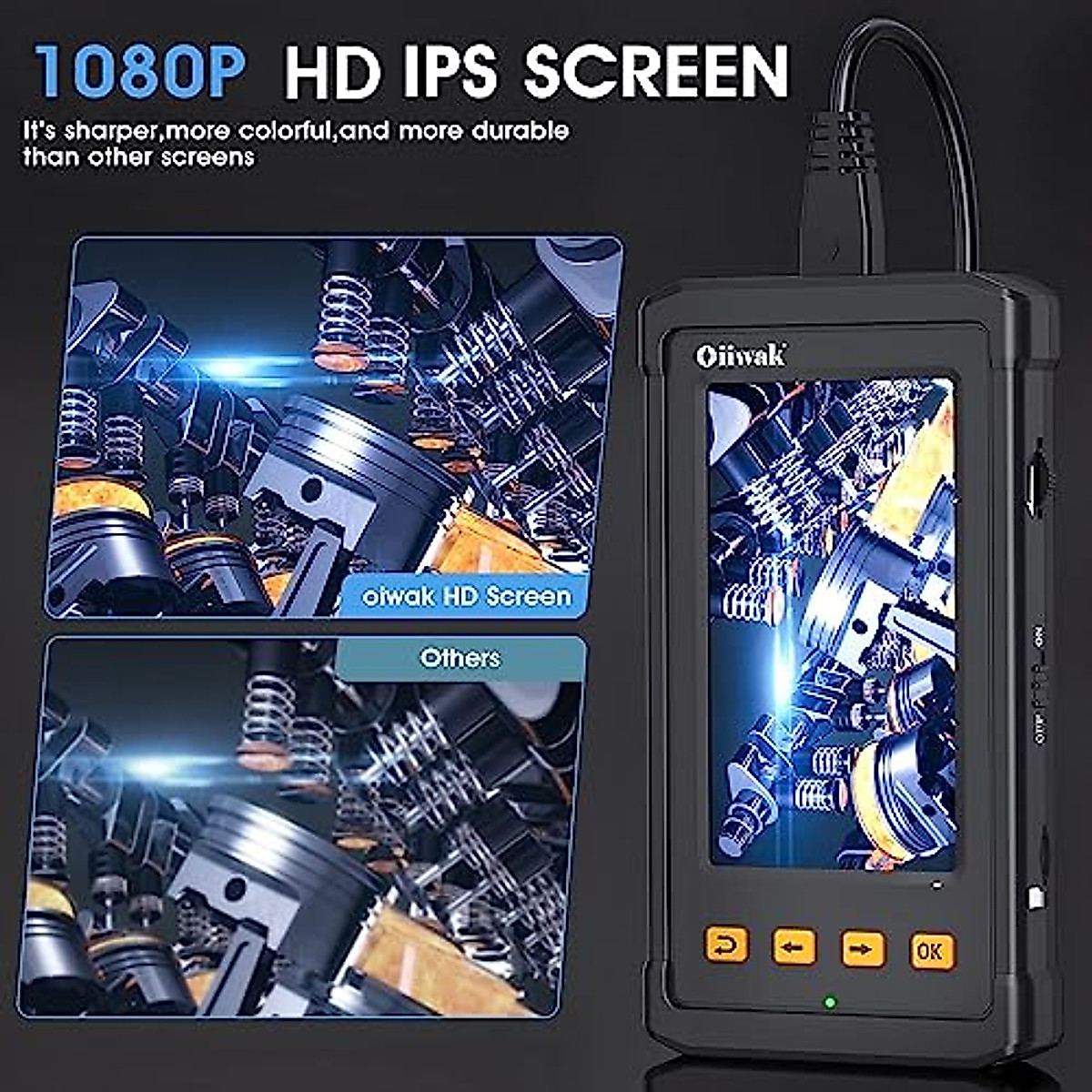 50FT Endoscope Inspection Camera, Oiiwak Borescope Camera for Pipe Sewer Drain Plumbing Inspection 1080P HD 4.3“ IPS Screen Waterproof IP67 Bore Scope Snake Camera with 6 LED Lights(15m Cable)