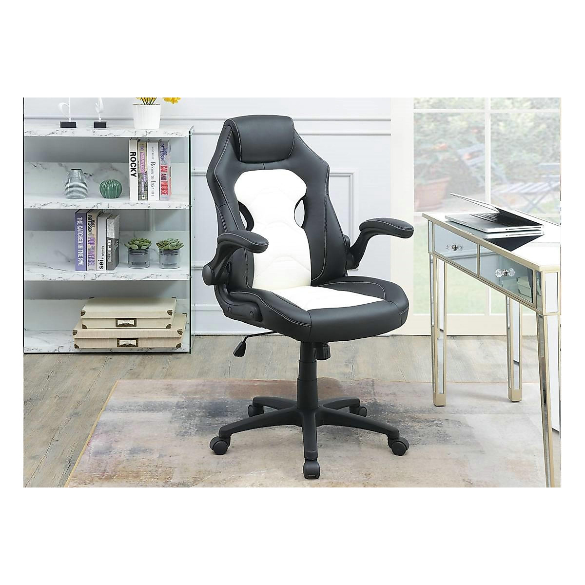 Aienid Fabric Black White Office Chair Upholstered 1Pc Comfort Chair Relax Gaming Office Chair Work