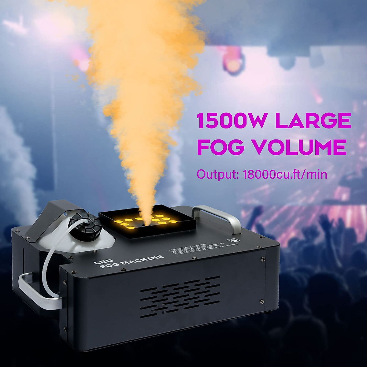 Tengchang Fog Machine for Halloween, 1500W DMX RGB 3 in1 24 LED Smoke Machine Stage Lighting Vertical Spray W/Remote