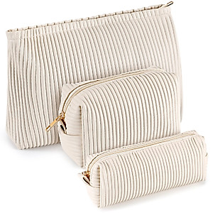 Talltalk 3 Pcs Cosmetic Makeup Bag for Women Portable Travel Toiletry Cosmetic Pouch Cute Bag Accessories Brushes Storage Organizer for Daily Use, 3 Sizes(Pu Leather,Elegant)