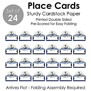 Big Dot of Happiness Ahoy - Nautical - Baby Shower or Birthday Party Tent Buffet Card - Table Setting Name Place Cards - Set of 24