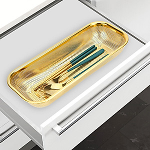 Snailhouse Silverware Organizer, 2 Pack Stainless Steel Utensil Cutlery Flatware Spoon Tray Organizer Holder Storage Box Case Divider for Kitchen Drawer, Gold