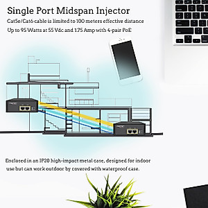 PROCET PoE Iniector 95W Active PoE++ Gigabit PoE Power Injector, 6KV Surge Protection Industrial Grade -104° F to 149° F for PTZ Camera, Wireless AP, PoS System, Kiosks, PT-PSE109GBRO