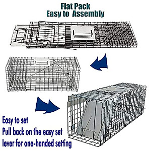 Large Humane Rat Trap Humane Catch and Release Indoor / Outdoor, 24inch Humane Mouse Traps, Reusable Garden Rat Rabbit Trap Mouse Cage Trap for Squirrel, Raccoon, Mole, Gopher, with Handle Protector